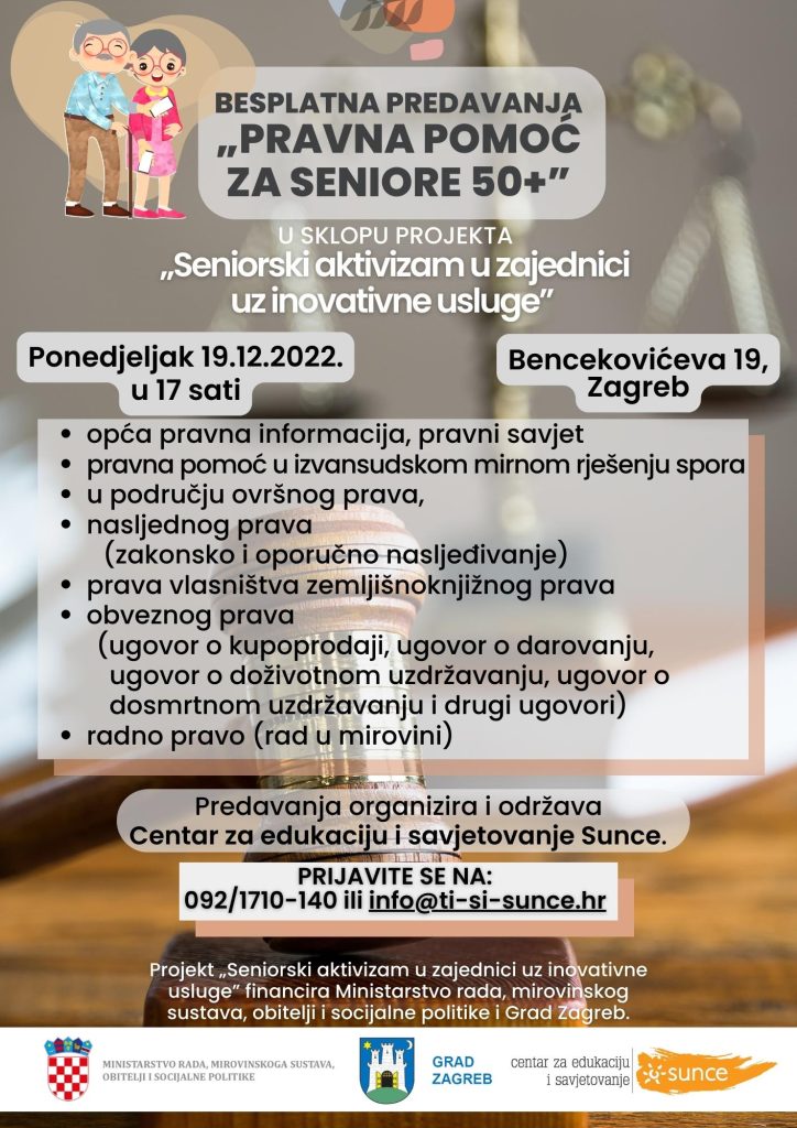 BESPLATNA PRAVNA POMOĆ ZA SENIORE – 19.12.2022. – Centar za edukaciju i ...
